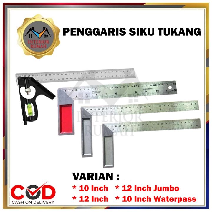 Penggaris Siku Tukang 25 cm 10 inch / 30 cm 12 inch Siku Tukang L ...