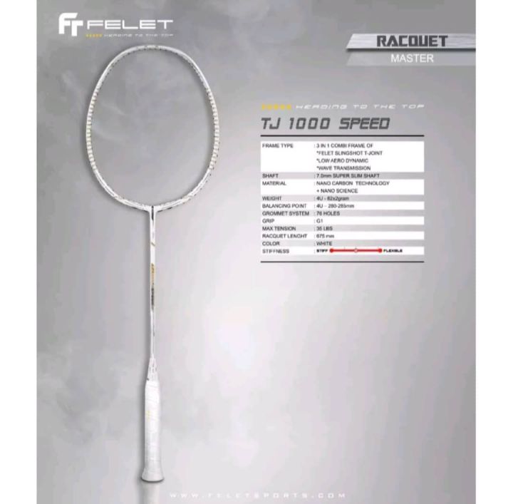 FELET TJ-1000 (POWER/CONTROL/SPEED) Badminton Racquet (4U) Racket ...