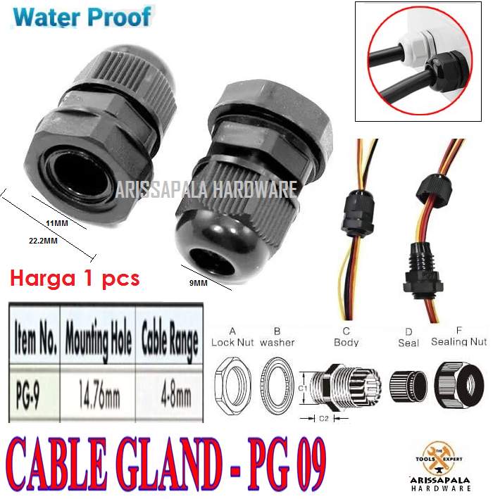 Cable Gland PG 9 Konektor Pelindung Klem Kabel Glan Listrik Waterproof ...