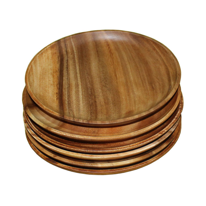 SANDERWOOD 4pcs Round Wooden Plate 1x10x10 inches | Lazada PH