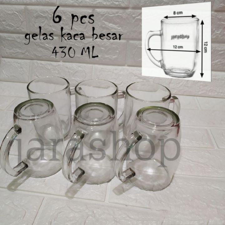 gelas kaca besar 430 ML / 6 pcs MUG kaca - gelas teh / gelas gagang ...
