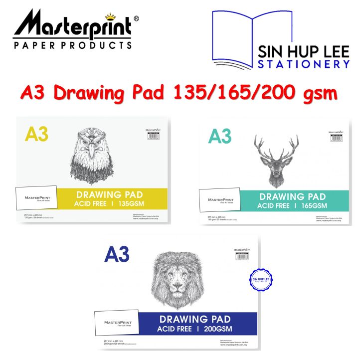 Masterprint A3 Drawing Pad 20 Sheets (135 / 165 / 200 gsm) / Buku ...
