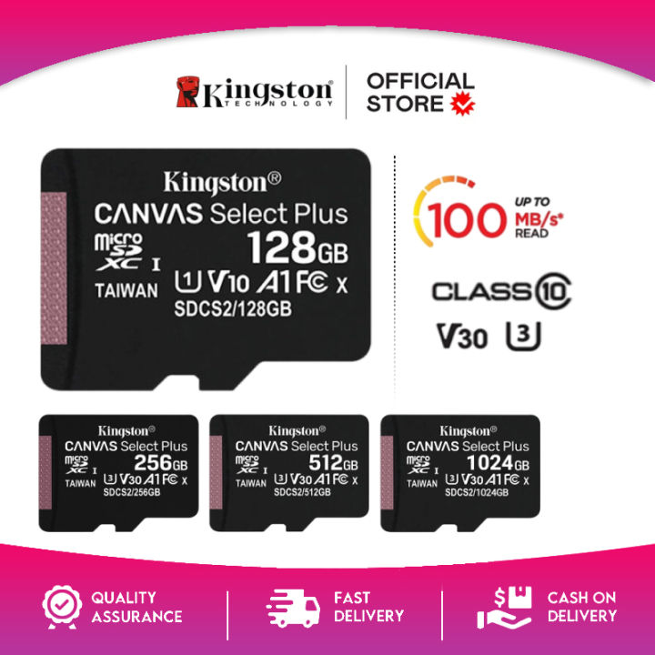 Kingston Canvas Select Plus 128GB 256GB 512GB 1TB microSD Card with Android A1 Performance Class ...