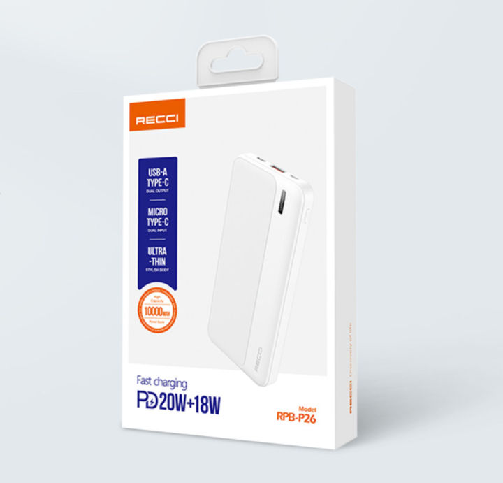 Sạc dự phòng 10000mAh Recci RPB-26 ( Sạc Nhanh 20W Chuẩn PD , QC3.0 ) | Lazada.vn