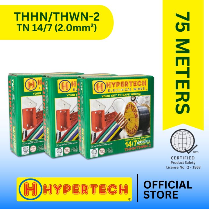 HYPERTECH THHN/THWN-2 Stranded Wire # 14/7 - 75 Meters - Pure Copper ...
