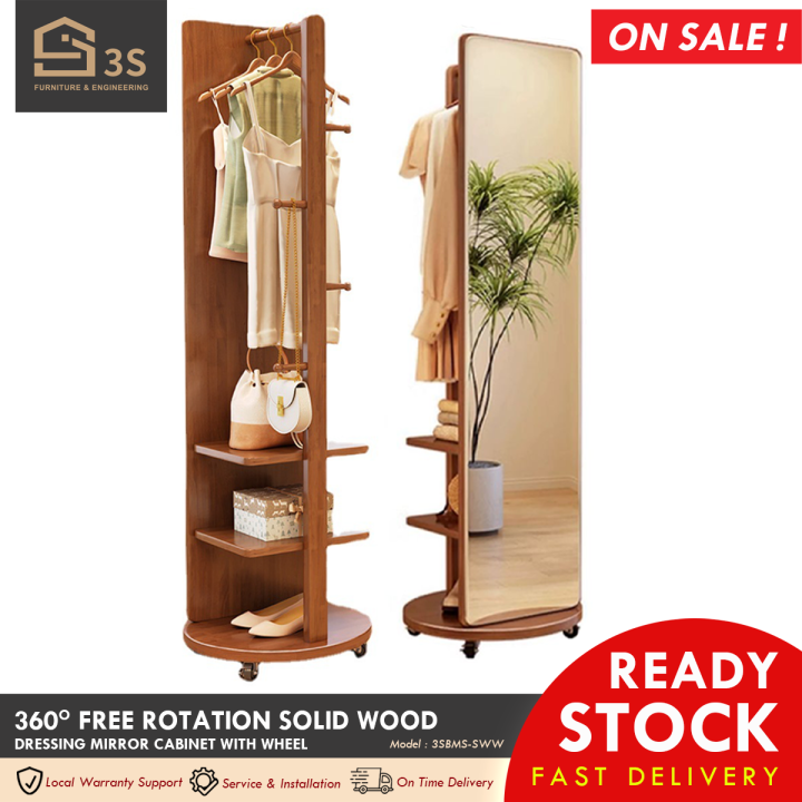 [3S FURNITURES] 360° Rotating Solid Wood Multi-Functional Dressing ...