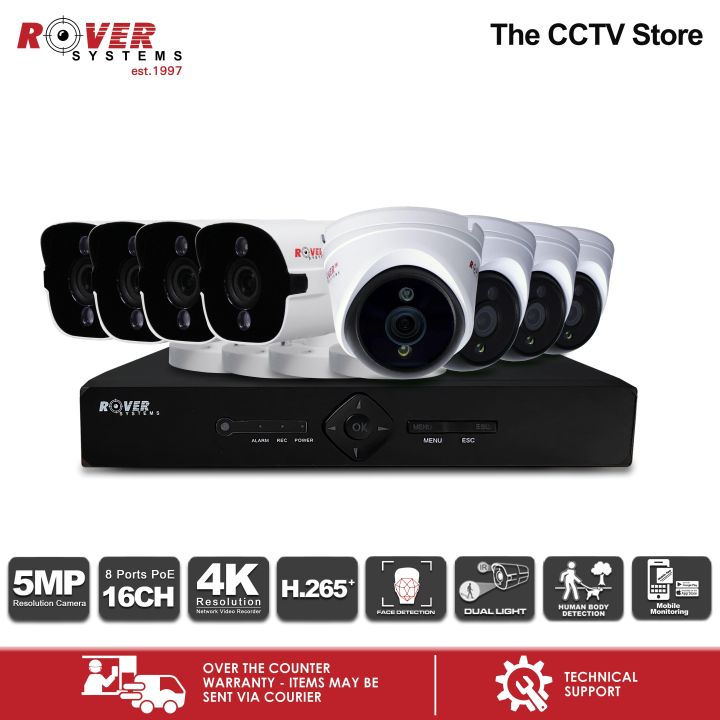 Rover Systems 16CH/ 8 POE Ports NVR w + 8 units 5MP PoE Dual Light Dark ...