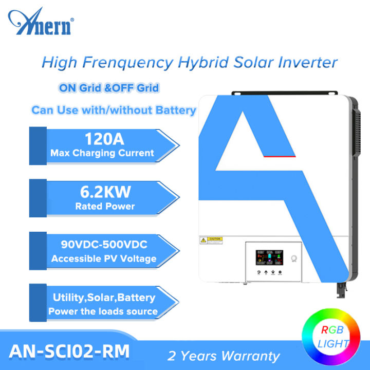 Anern 6.2KW Hybrid Solar Inverter Built in SCC 120A Max 500Vdc PV Input 48V On Off Grid Hybrid ...