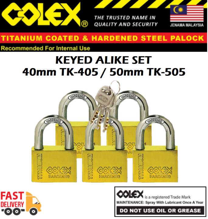 COLEX Padlock 5PCS TK-405 TK-505 Titanium Coated Padlock Kunci Mangga ...