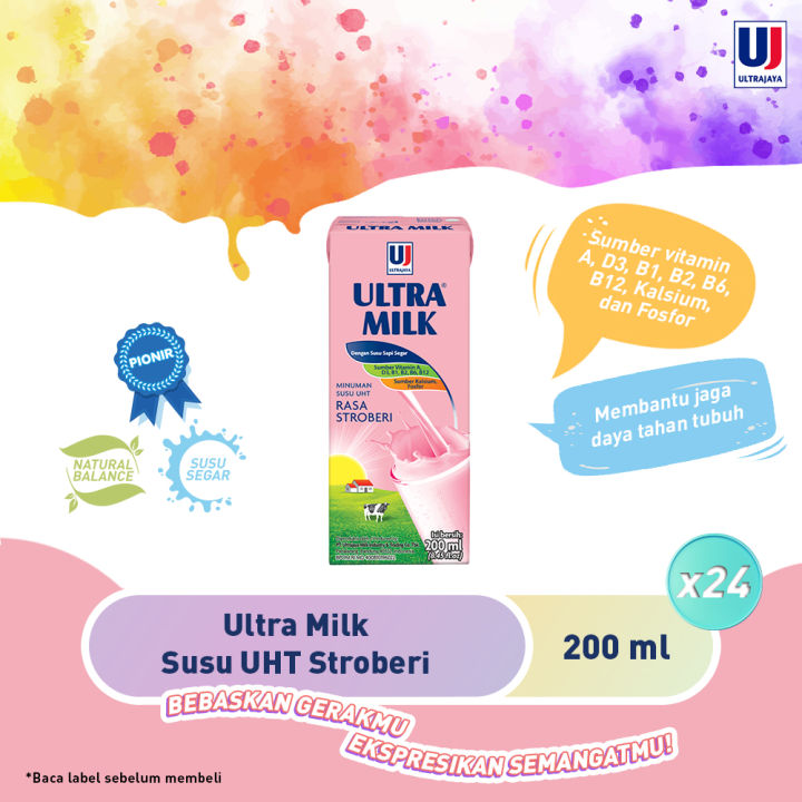 Ultra Milk Susu UHT Stroberi 200ml isi 24 pcs [Karton] | Lazada Indonesia
