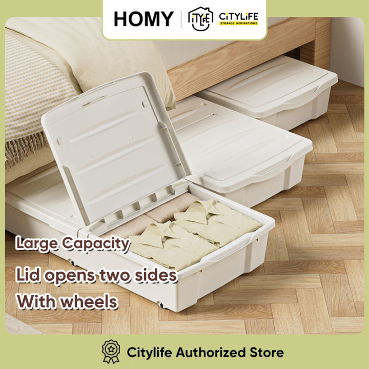 Citylife 54L Bed Base Storage Box Under-bed Storage Box With Wheels ...