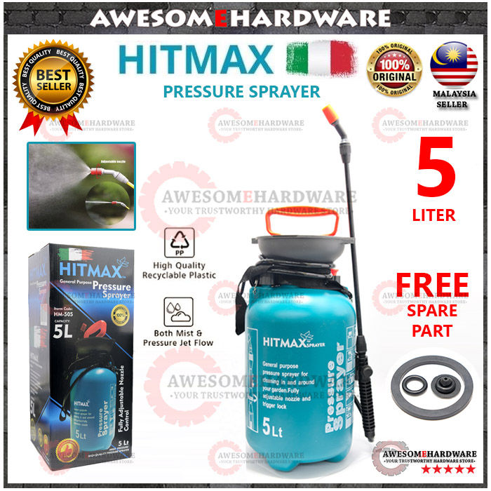 (FREE O RING) HITMAX ITALY 5L ABS SPRAYER PUMP WATER SPRAY GARDENING ...