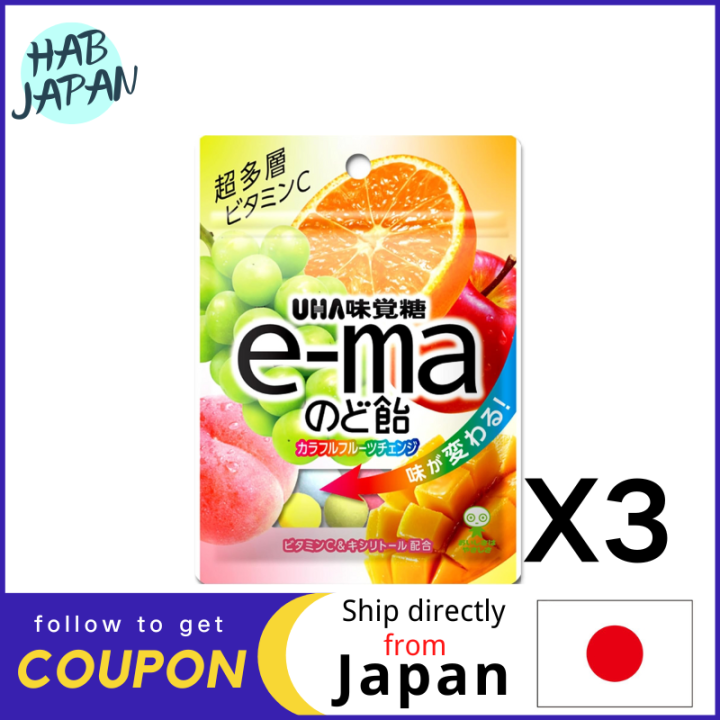 UHA Mikakuto e-ma Throat Candy Bag Colorful Fruit Change 50g *3 Ship directly from Japan ...