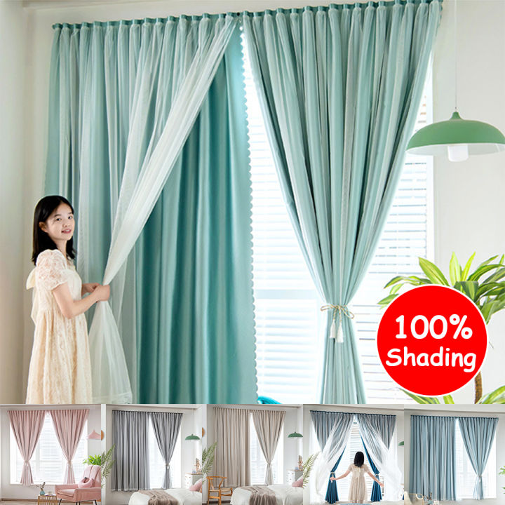 Double-layer Velcro Curtain 100% Full Blackout Bedroom Without Punching ...