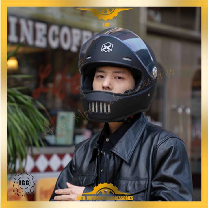 Vintage Dual Mirror Motorcycle Helmet ICC Stickers Helmet Full Face ...