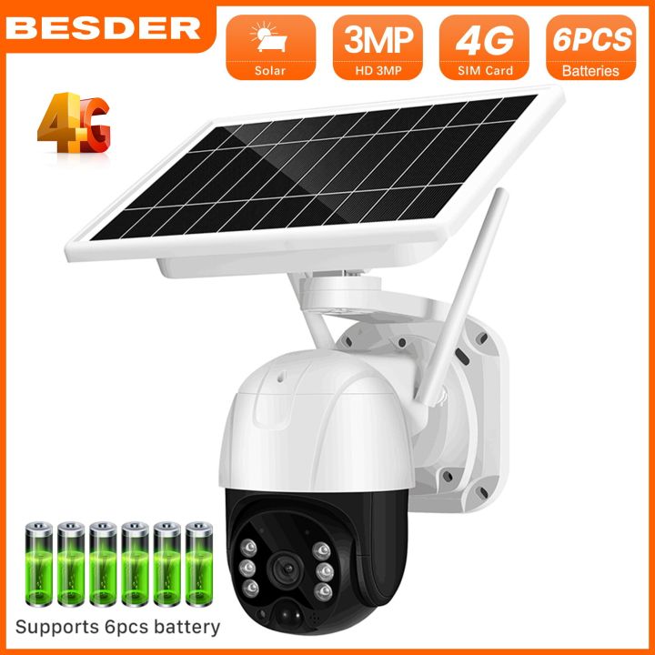 BESDER 3MP Wifi Solar PTZ Camera 4X Zoom Night Vision Intelligent ...