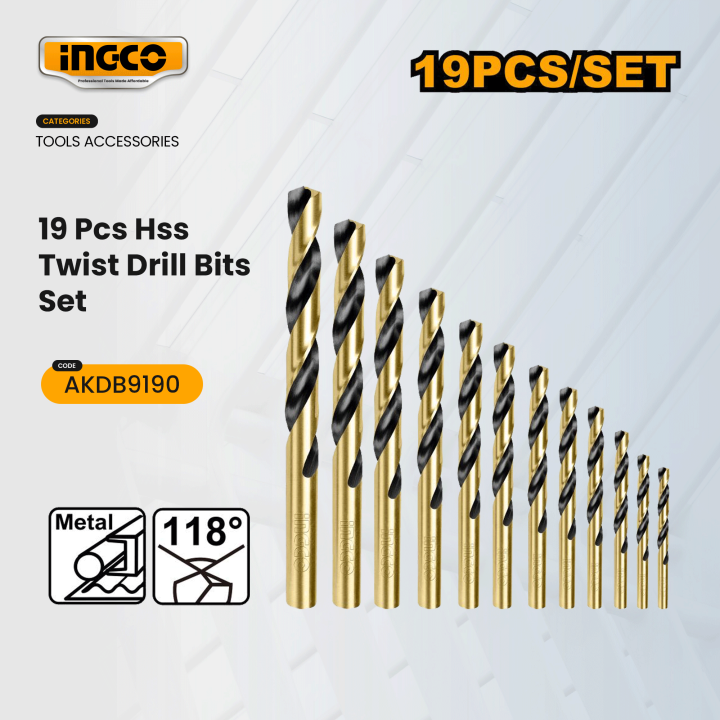 Ingco 19 Pcs Hss Twist Drill Bits Set for Metal AKDB9190 HT2 | Lazada PH