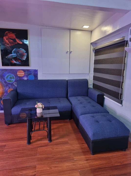 SALA SET L SHAPE BLUE FABRIC WITH CENTE RTABLE URATEX FOAM / COD ONLY ...