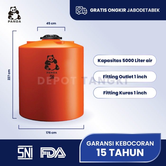 Tangki Toren Tandon Air Panda PAN 500 (5000 liter) - Orange | Lazada ...