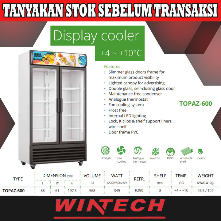 RSA TOPAZ-600 Showcase 2 Pintu Display Cooler Lemari Kaca Pendingin ...