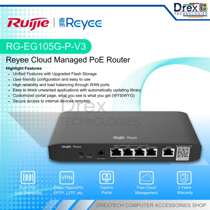Ruijie RG-EG105G-P-V3 Reyee Cloud Managed PoE Router | Lazada PH