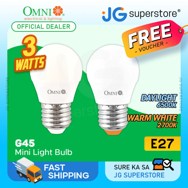 OMNI LED Lite G45 Mini Light Bulb 3W 220V E27 Base with 6500K/2700K CT Daylight & Warm White ...