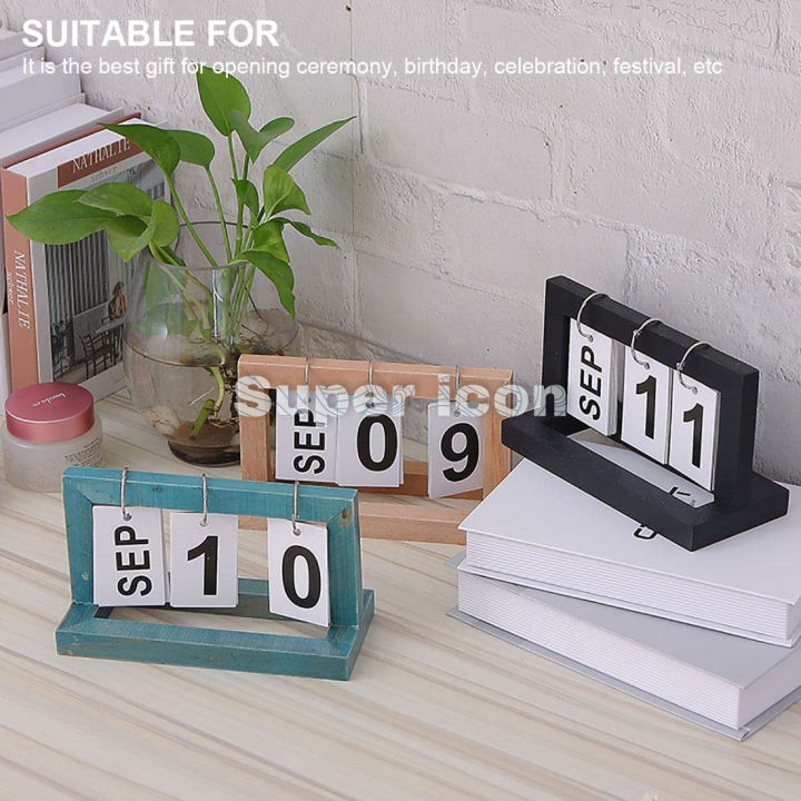 Wooden Desk Calendar Vintage Wood Flip Calendar Home Office Desktop ...