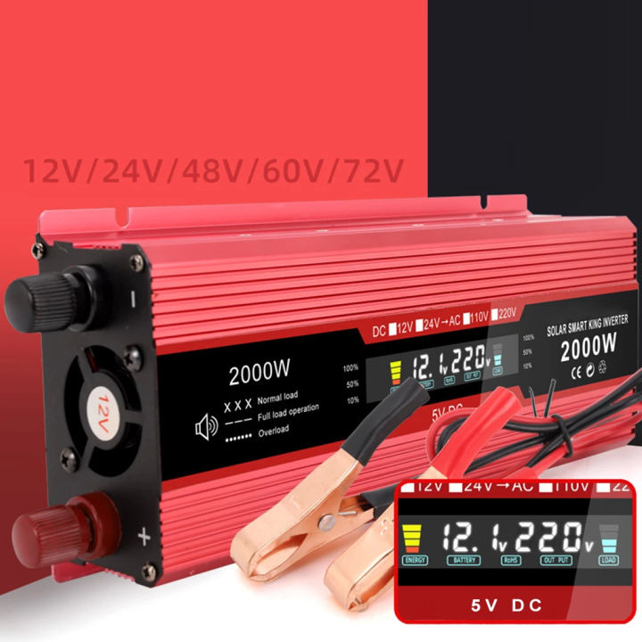Hot Sell 500W 1200W 2000W Car Power Inverter 12V/24V DC To 220V AC Battery Voltage Transform LCD ...