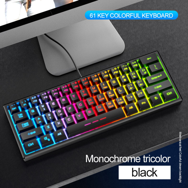 FIREWOLF Wired machanical feeling floating keyboard 61-key with gaming ...