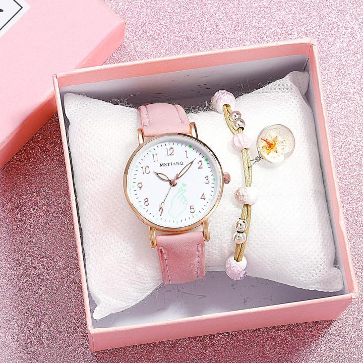 Girls' Watch Casual Luminous Quartz Watch Female Student Leather Cute ...