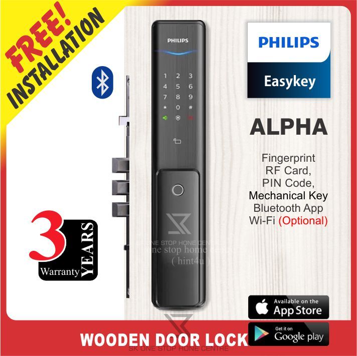PHILIPS EasyKey ALPHA Series Bluetooth / Wi-Fi Smart Push Pull Digital ...