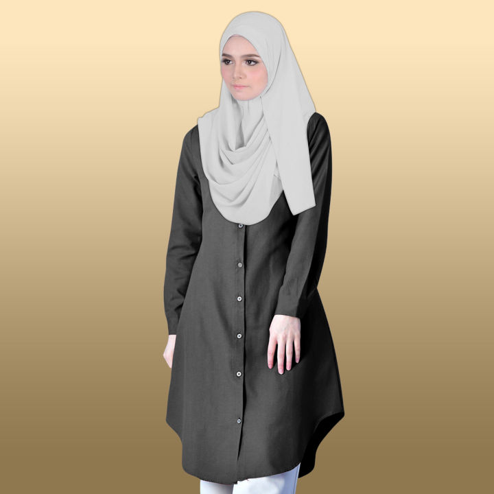 Muslimah Wanita Centik Blouse Labuh Front Button Style Como Crepe ...