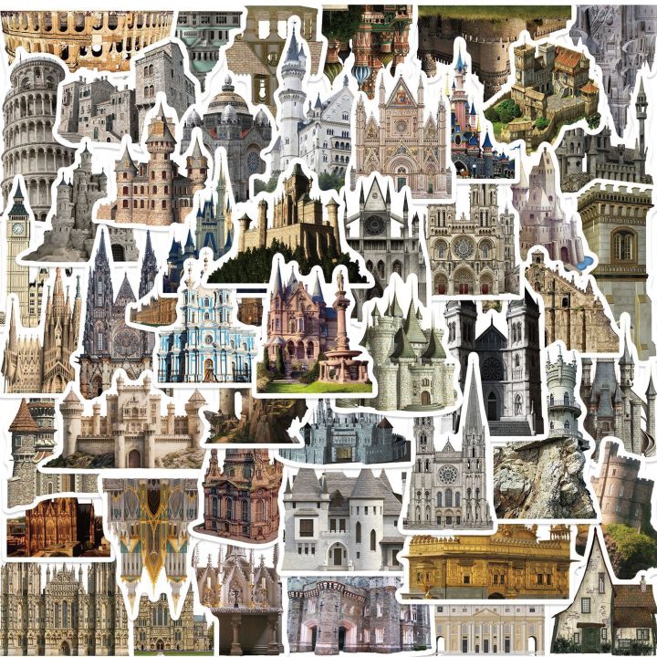 50PCS Retro medieval castle architecture DIY Stickers Waterproof ...