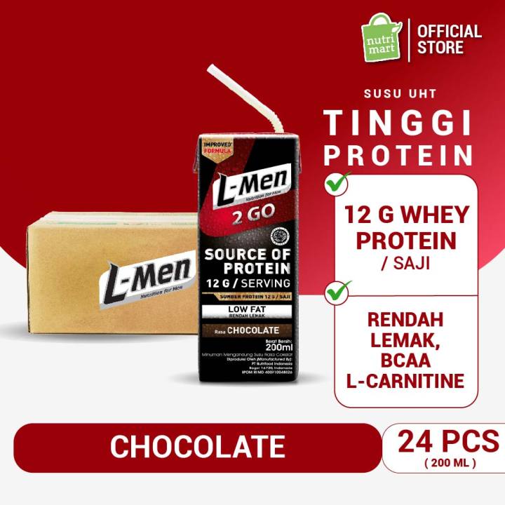 L-Men UHT 2GO Chocolate 200ml x 24 Tetrapack- 12g Whey Protein – Dilengkapi L-Carnitine & Rendah ...