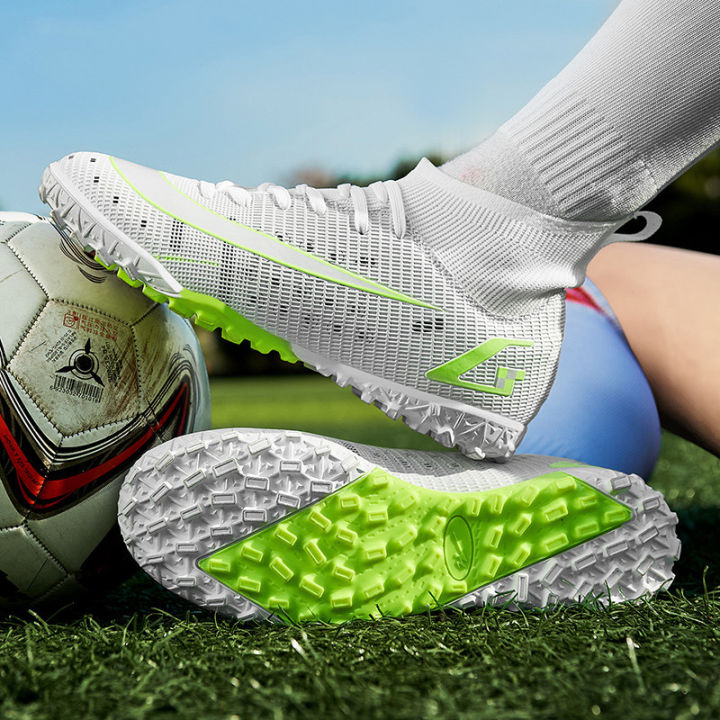 Men Soccer Shoes Adult Kids TF/FG High Ankle Football Boots Cleats ...