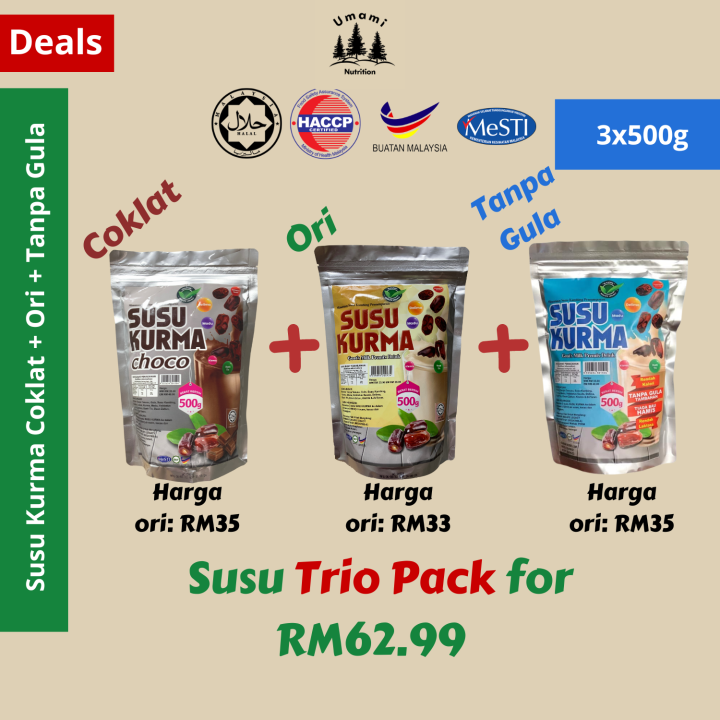 [HALAL] SUSU KAMBING KURMA TRIO PACK ORIGINAL & COKLAT & TANPA GULA (3 ...