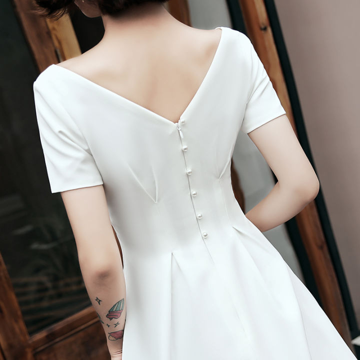 (Cle) Alisa.Sonya Women's White evening dresses Korean style double ...