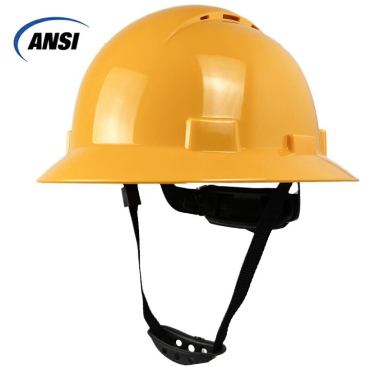 Full Brim Hard Hat For Engineer Construction ANSI Approved Vents HDPE ...
