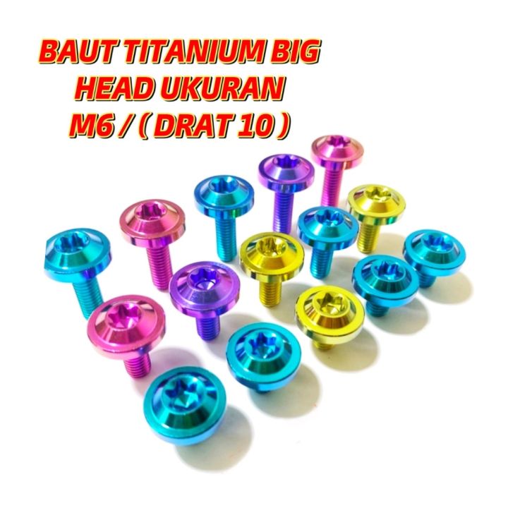 Baut Titanium drat ukuran 10 atau M6 model Big Head original Titanium ...