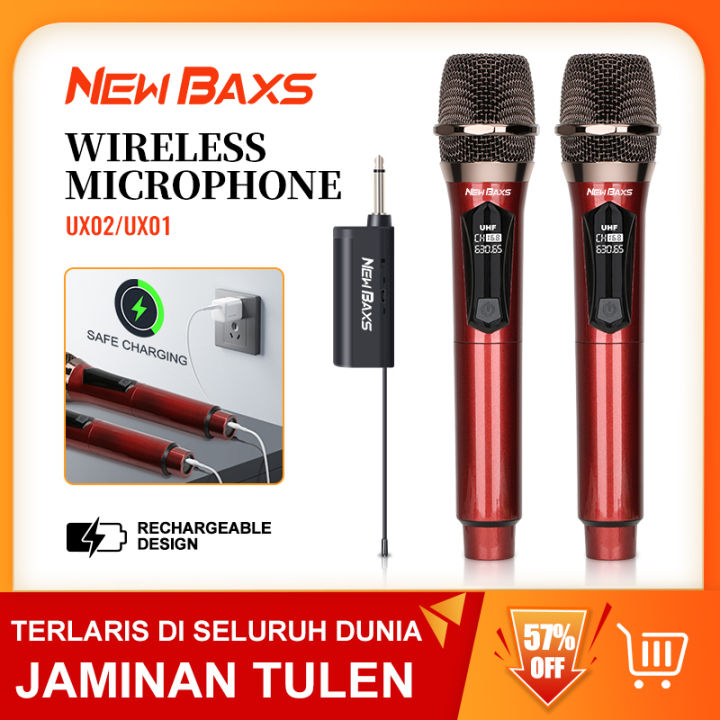 NewBaxs UX01/UX02/UX04 ไมโครโฟนไร้สาย 2 ไมโครโฟนแบบใช้มือถือ 50M ระยะทางรับ UHF FM Cyclic ชาร์จ ...