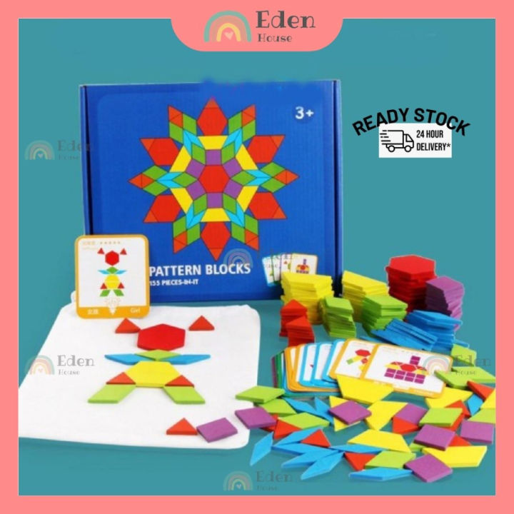 155 Pcs Wooden Pattern Blocks Geometric Shape Puzzle Graphical Early ...