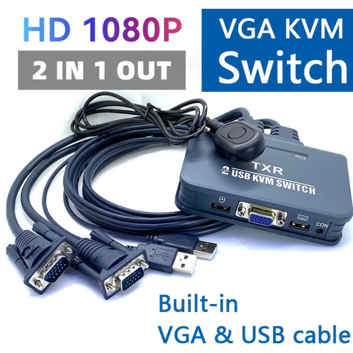 VGA KVM Switch 2 in 1 out 1080P With VGA Cable Support Keyboard Mouse ...