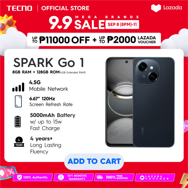 TECNO SPARK Go 1 4GB RAM + 128GB ROM - 4GB Extended RAM Unisoc T615 Processor 15W Fast Charging ...