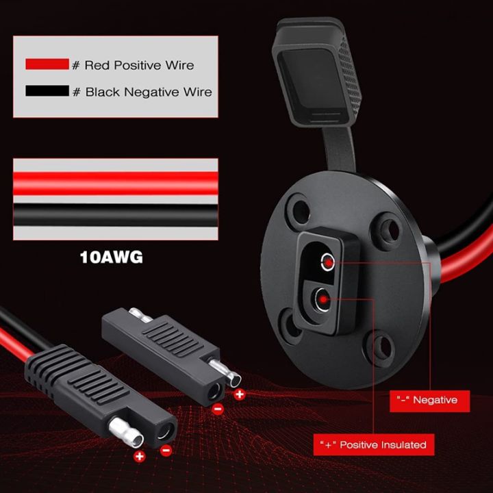 【LH7J】-SAE Power Socket Side Wall Port 10AWG Solar Panel Flush Mount ...