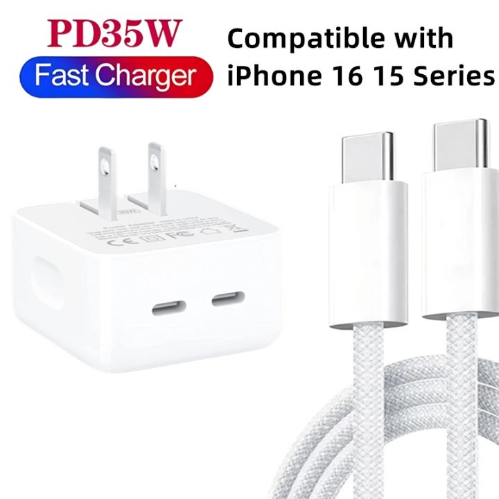 Original 35W Dual USB-C Port Power Adapter For iPhone 16 Pro Max 15 14 ...