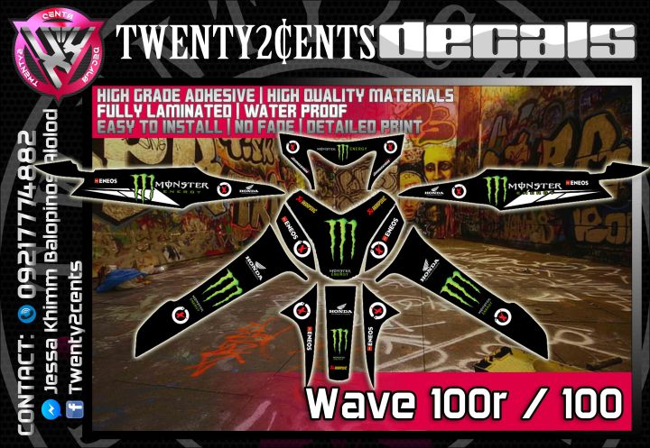 Honda Wave 100 / 100R Decals High-Quality Stickers monster energy ...