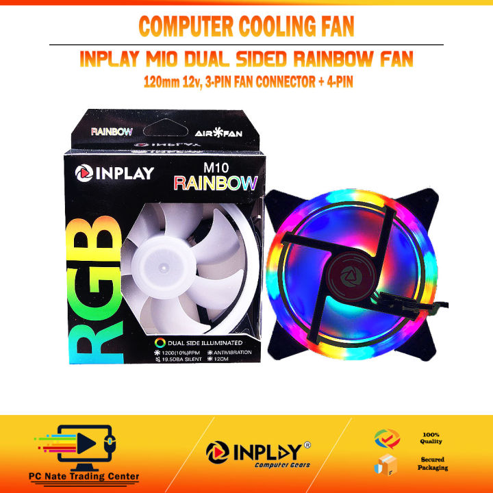 INPLAY M10 Dual SIDED rainbow Fan 120mm 12v, 3-Pin Fan Connector + 4 ...