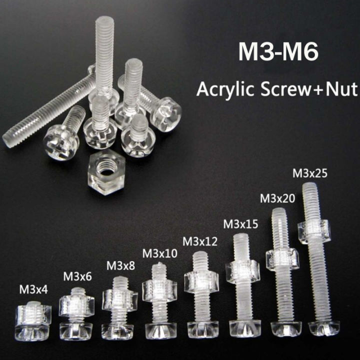 25sets M3-M4-M5-M6 Acrylic Clear Plastic Nylon Round Phillips Head ...
