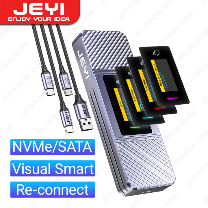 JEYI Visual Smart M.2 NVMe / SATA SSD Enclosure, USB 3.2 Gen 2 10Gbps ...