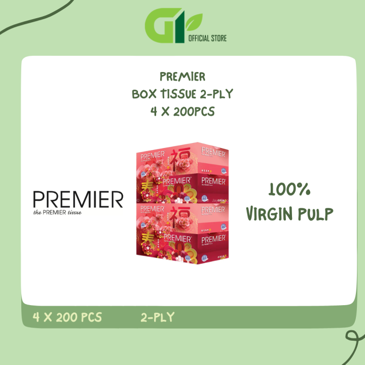[GY OFFICE] Premier Tissue Box - 4 x 200's 2-ply 100% Virgin Pulp ...